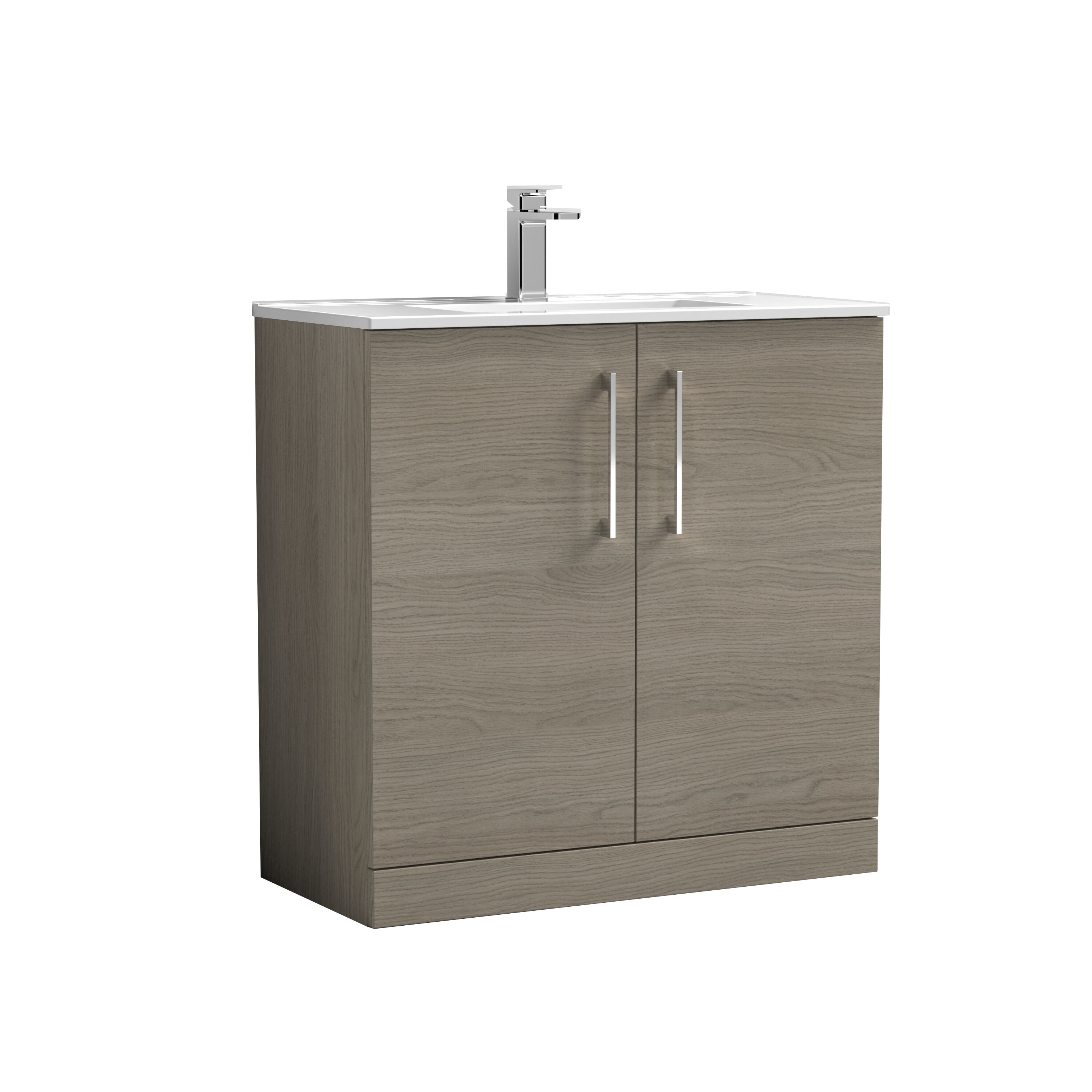 Bathroom Floor Standing 2-Door Vanity Unit Basin, Solace Oak, 800mm ...