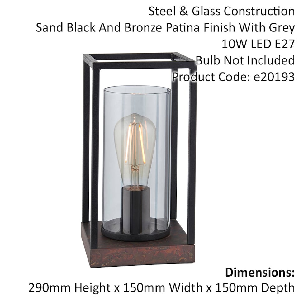 2 PACK Matt Black Framed Table Lamp Light & Glass Shade - Bronze Patina ...
