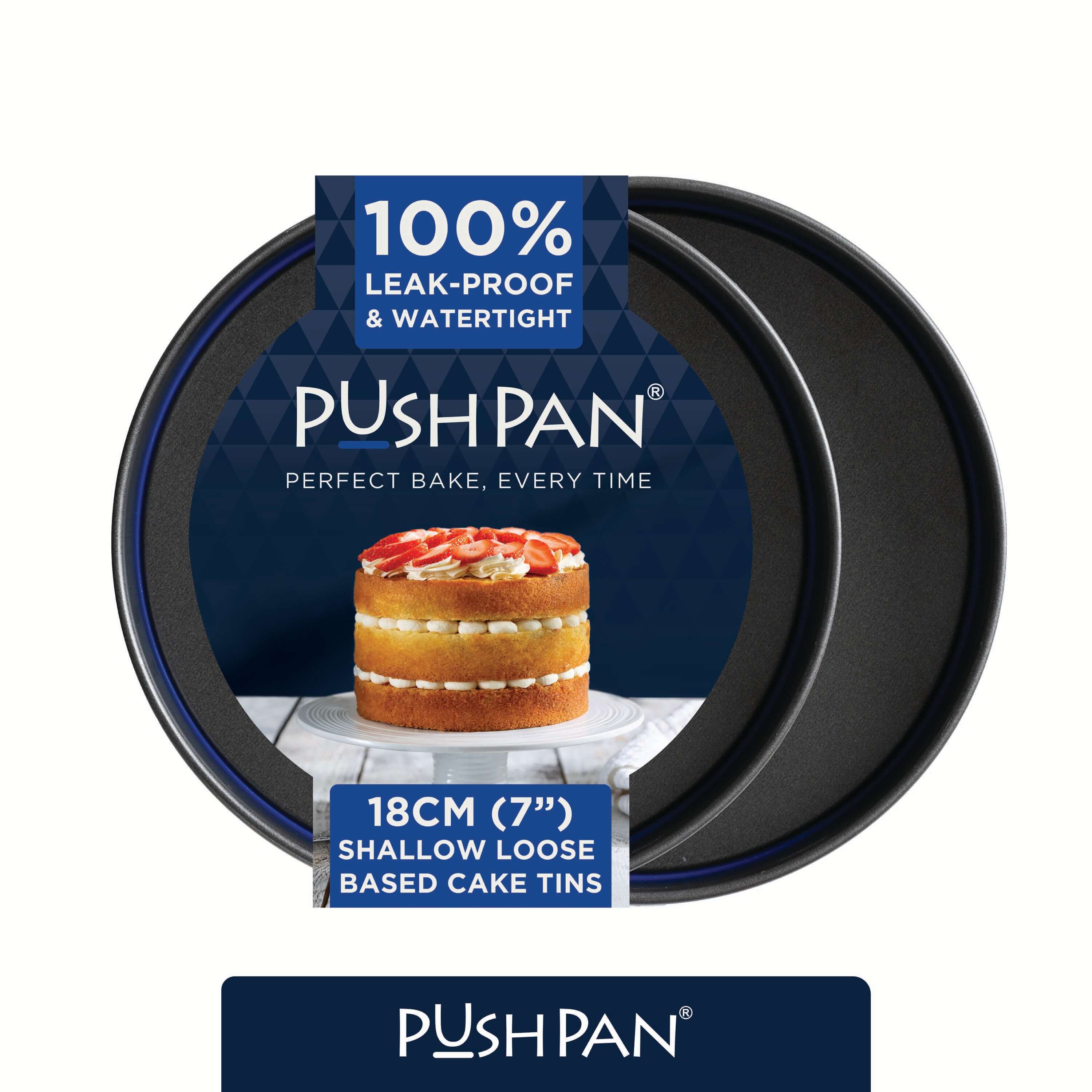 PushPan Set of 2 x 7 Inch Shallow Cake Tins Grey/Pewter - Tesco Groceries