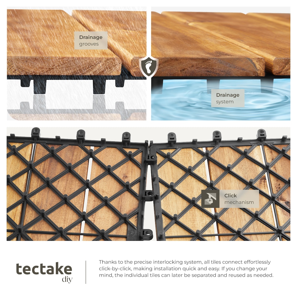 Outdoor Tiles Tabula - easy click installation, acacia wood, weather ...