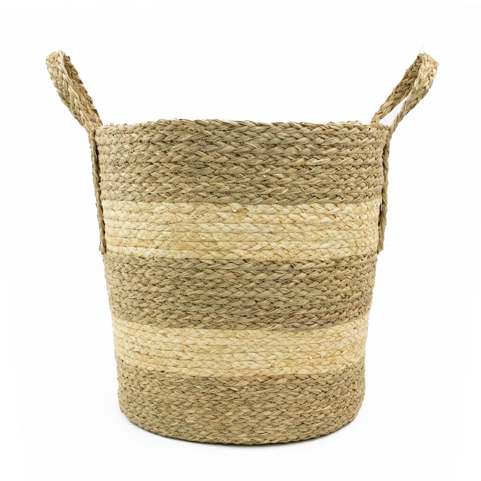 JVL Palma Natural Round Storage Basket — Rustic Woven Organizer for ...