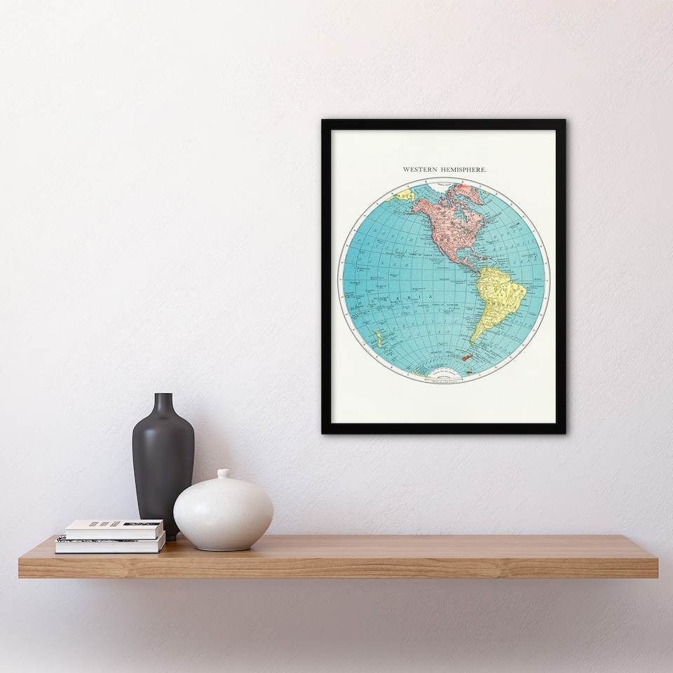 Western Hemisphere 1908 Map Rand McNally Vintage Framed Wall Art Print ...