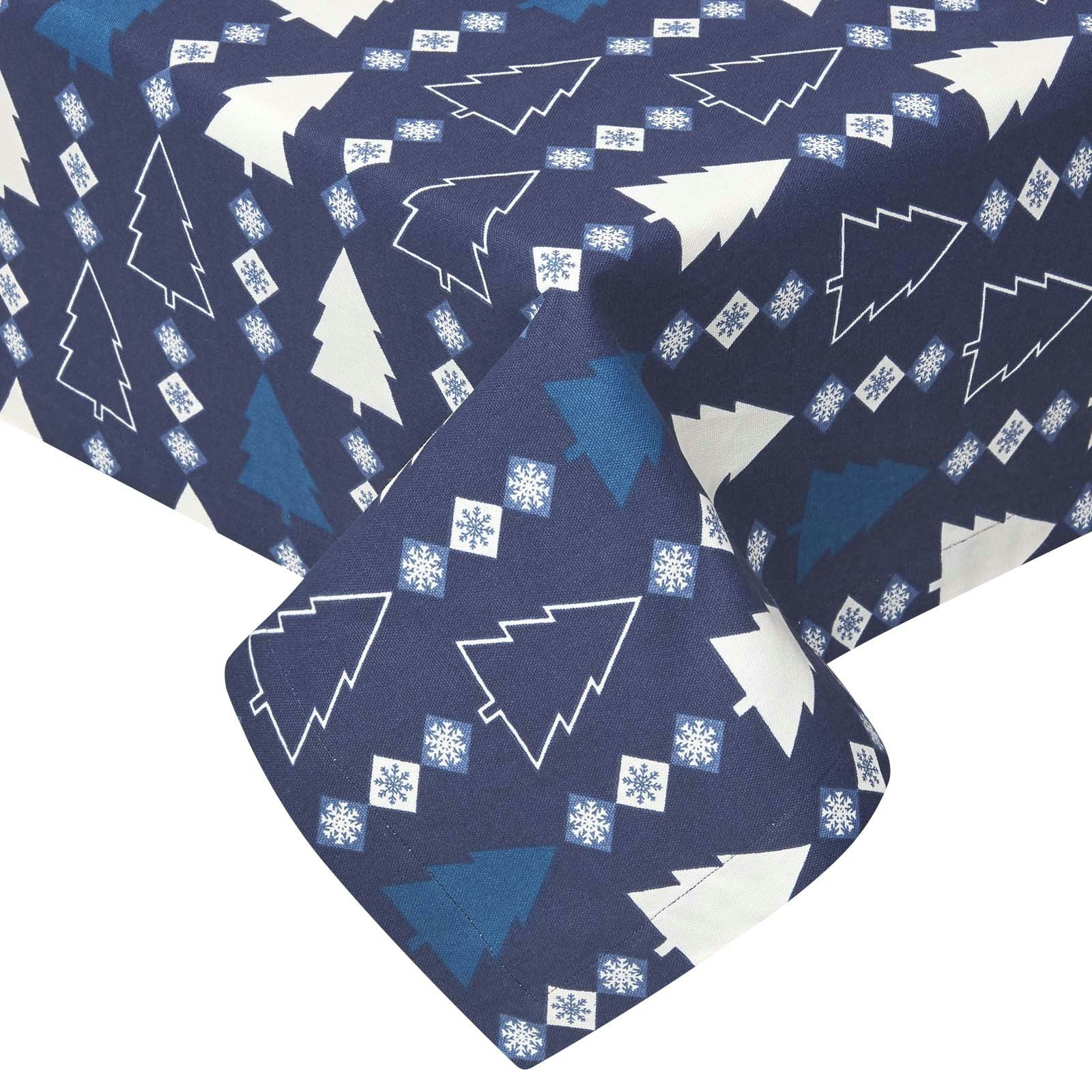 Homescapes Blue Winterland Cotton Christmas Tablecloth - 137 x 178 cm ...