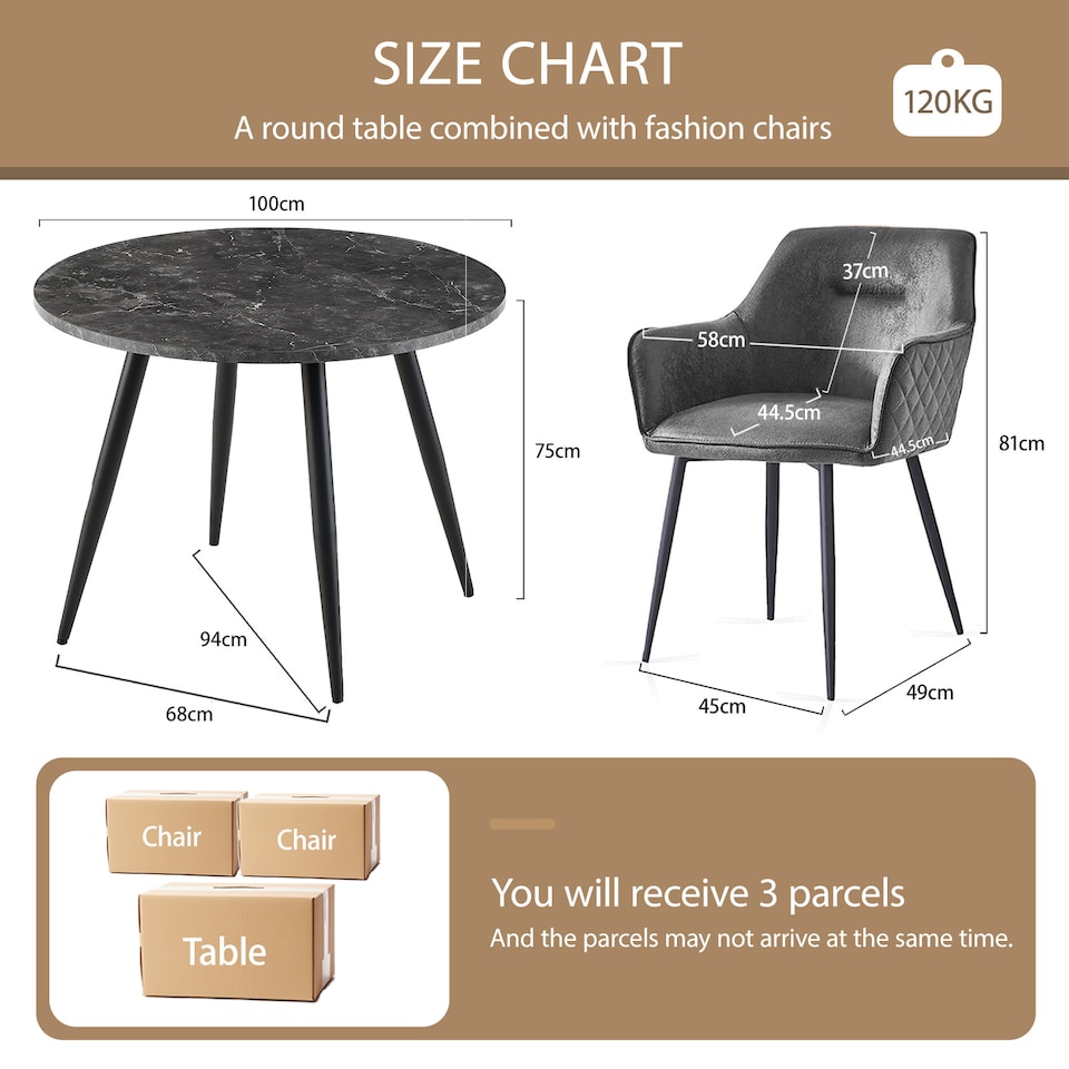 SONARA Black Marble Round Dining Table and 4 Faux Suede Chairs Set ...