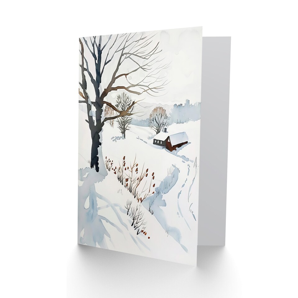 Greeting Card Winter Snow Landscape with Countryside Farmhouse - Tesco ...