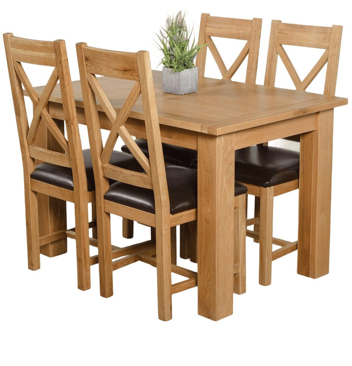 Hampton 120-160cm Oak Extending Dining Table and 4 Berkeley Leather ...