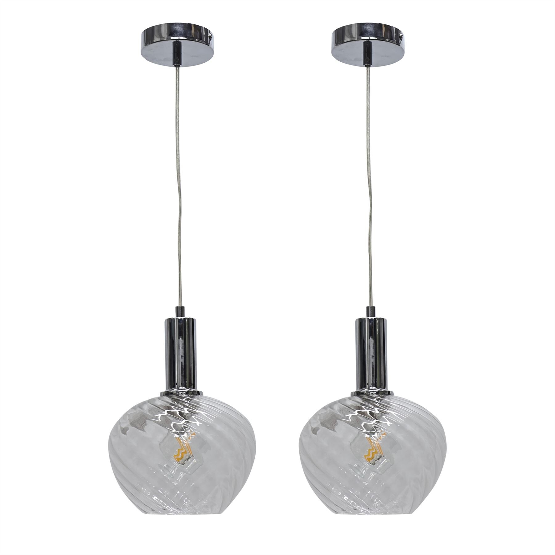 Set of 2 Bradson - Clear Swirl Glass Chrome Deco Pendant Fittings ...