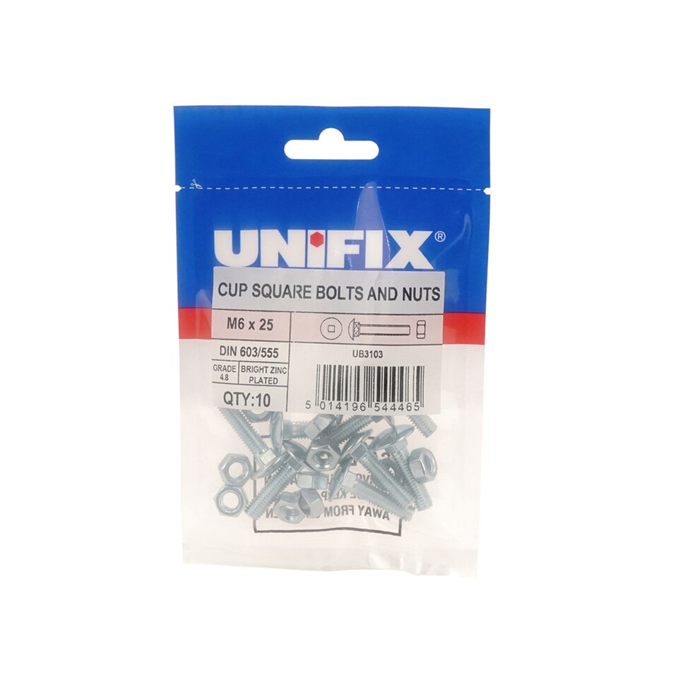 Unifix Grade 4.8 Cup Square Hex Bolts M8 x 65 - - Tesco Groceries