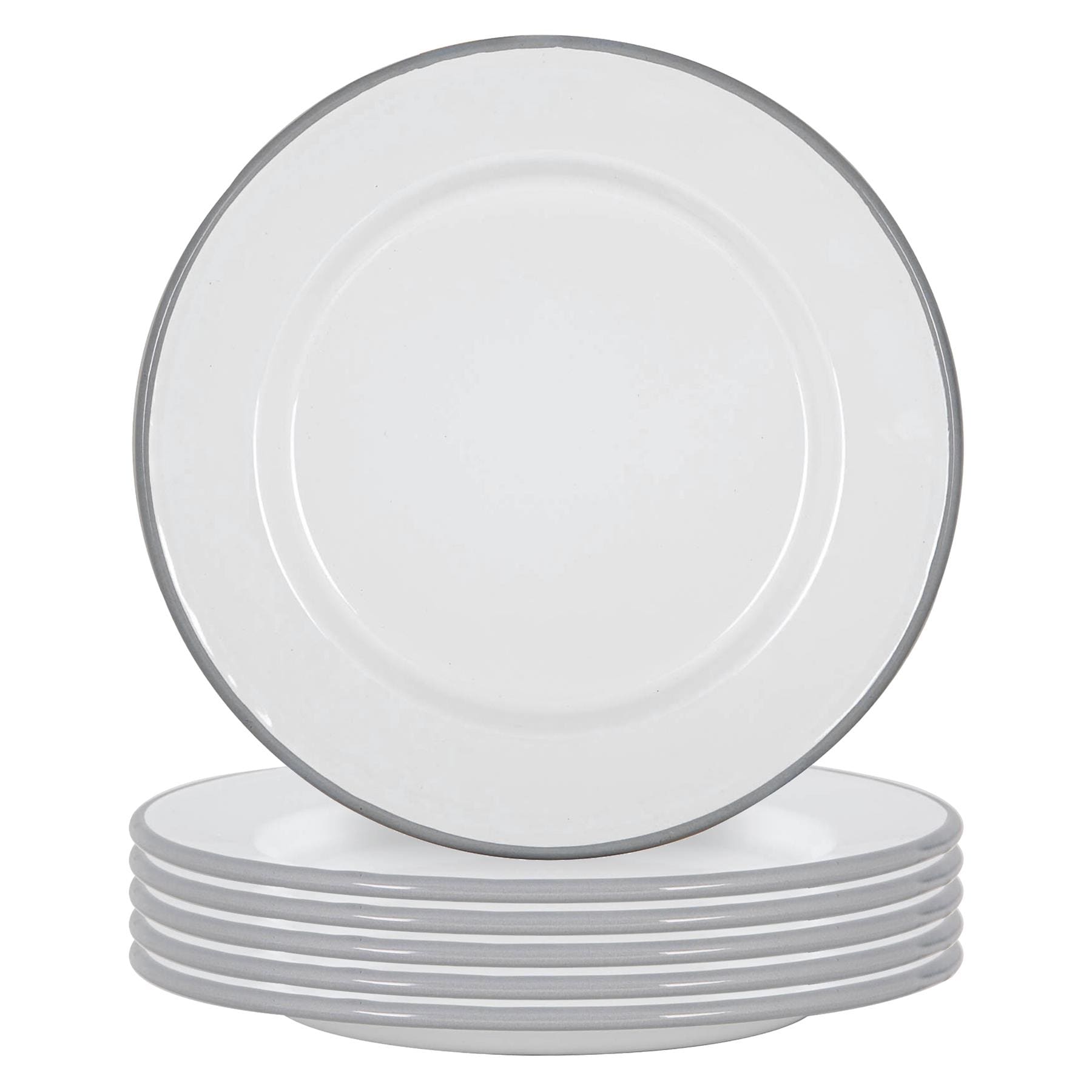 Argon Tableware 25.5cm Enamel Dinner Plates - Coloured Rim - Set of 6 ...