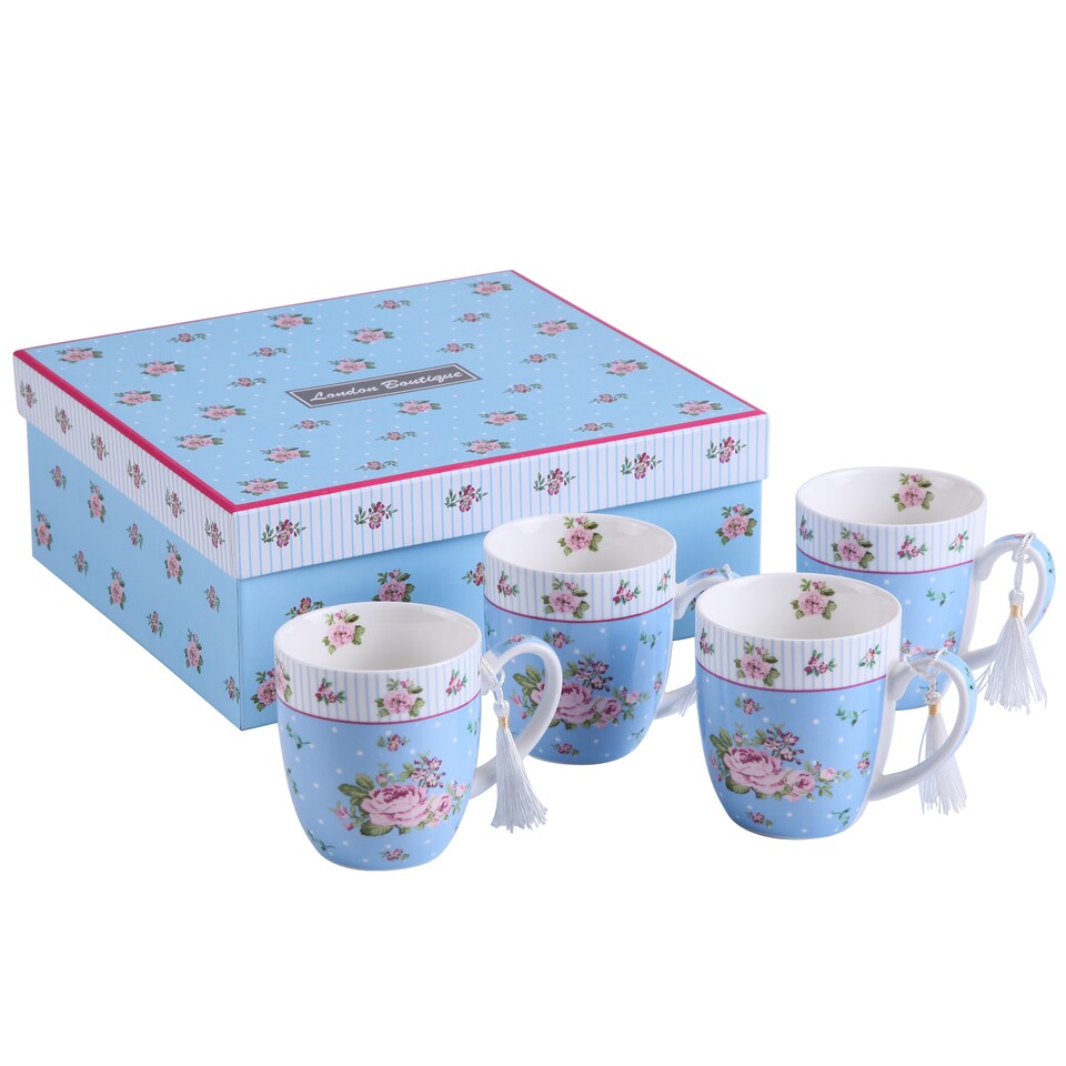 Mugs Cups Gift Set China Mugs Set of 4 Vintage Shabby Chic Flora 4 ...