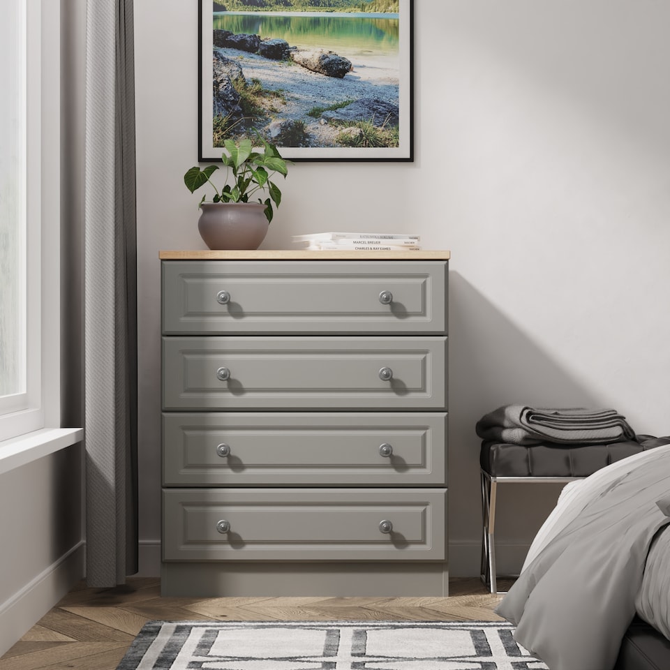 Surrey 4 Drawer Chest of Drawers in Dusk Grey & Bardolino Oak (Ready ...