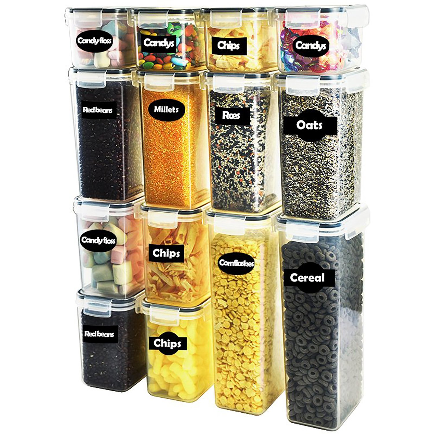 14pc Airtight Reusable Plastic Kitchen Food Storage Container Organiser ...