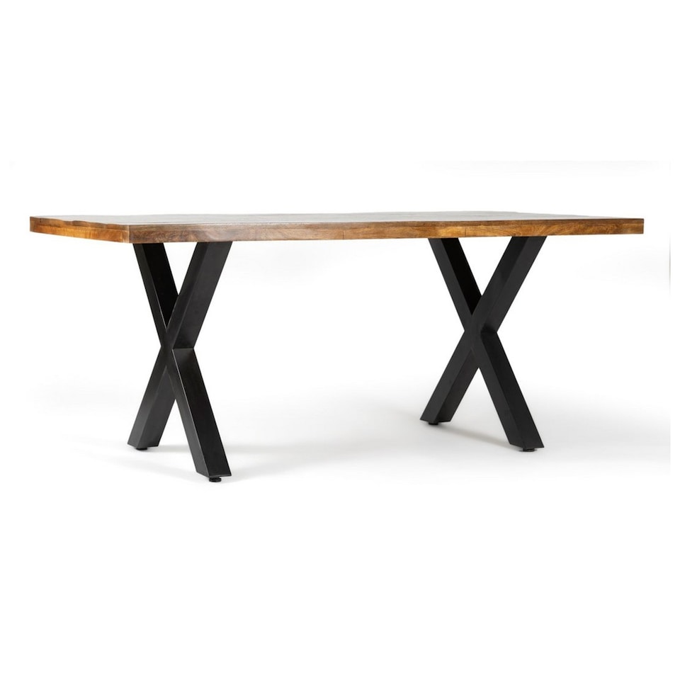 Induse 'X' Leg Dining Table - Mango Wood/Iron - L90 x W180 x H76 cm ...