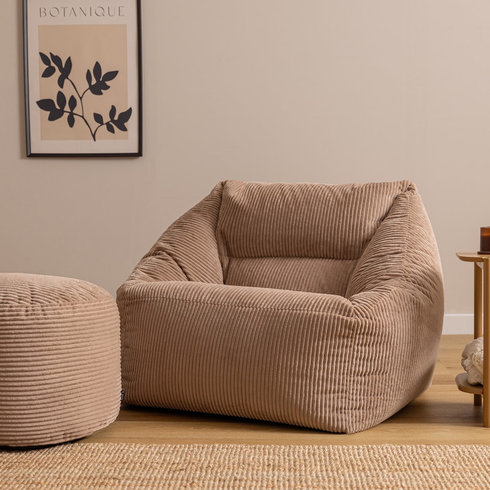Icon Soul Slouch-chair & Round Footstool Beanbag Jumbo Cord Dawn Mocha ...
