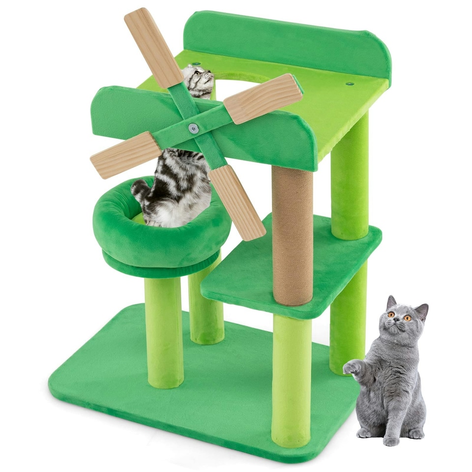 COSTWAY Windmill Cat Tree 4-Layer Cat Tower with Scratching Post ...