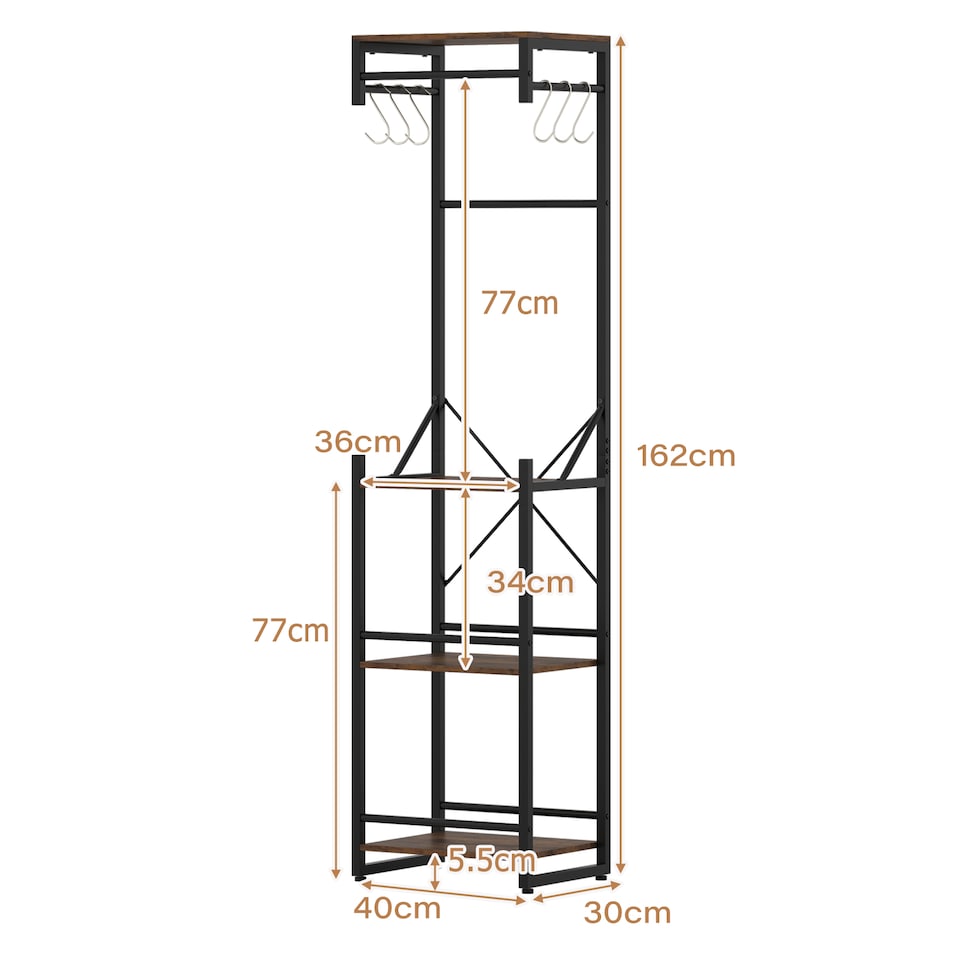 COSTWAY Freestanding Coat Rack Slim Hall Tree with 4 Storage Shelves ...
