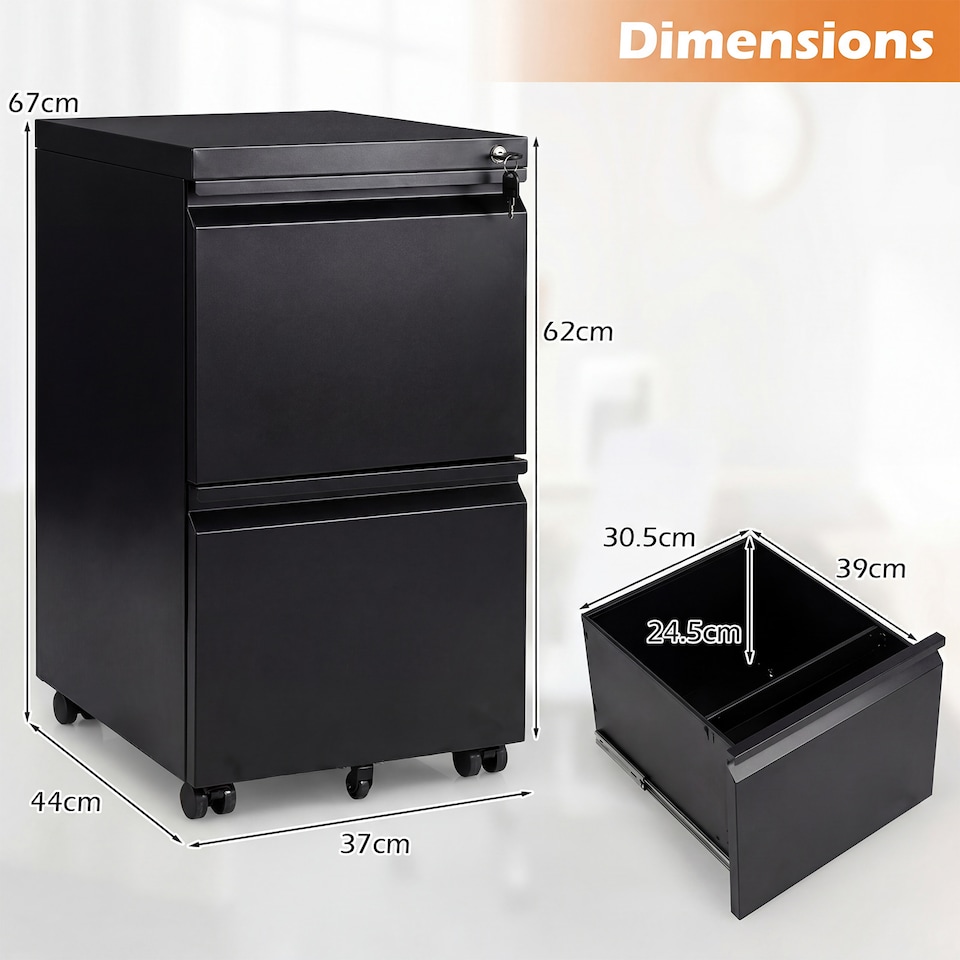 2-Drawer Mobile File Cabinet Rolling Metal Filing Cabinet w/5 Casters ...