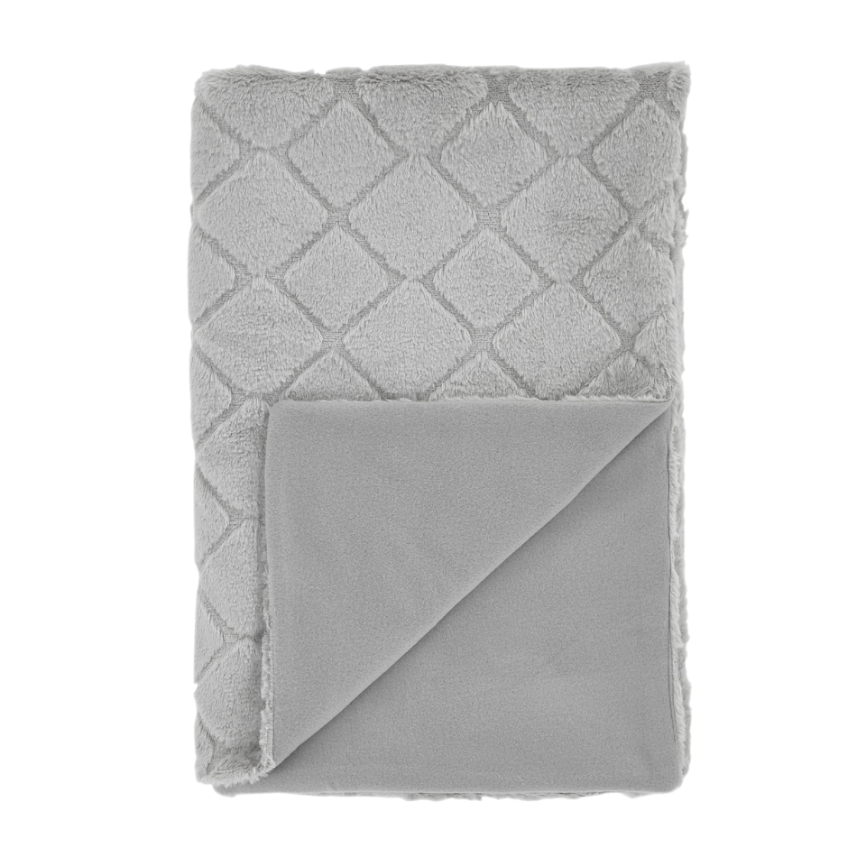 Catherine Lansfield Cosy Diamond Faux Fur Soft Blanket Throw | Silver ...