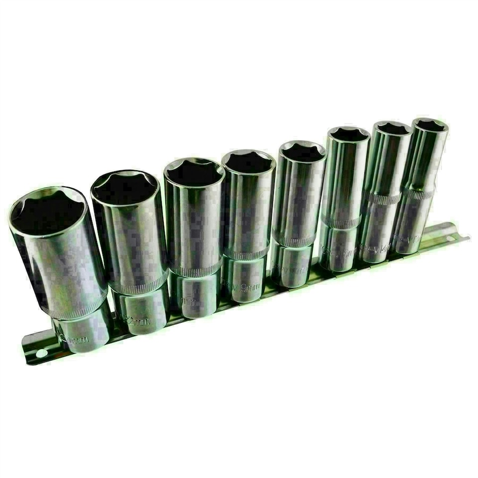 1/2" Drive Deep Metric Sockets 13mm - 24mm 6 sided on Rail 8pc By ...