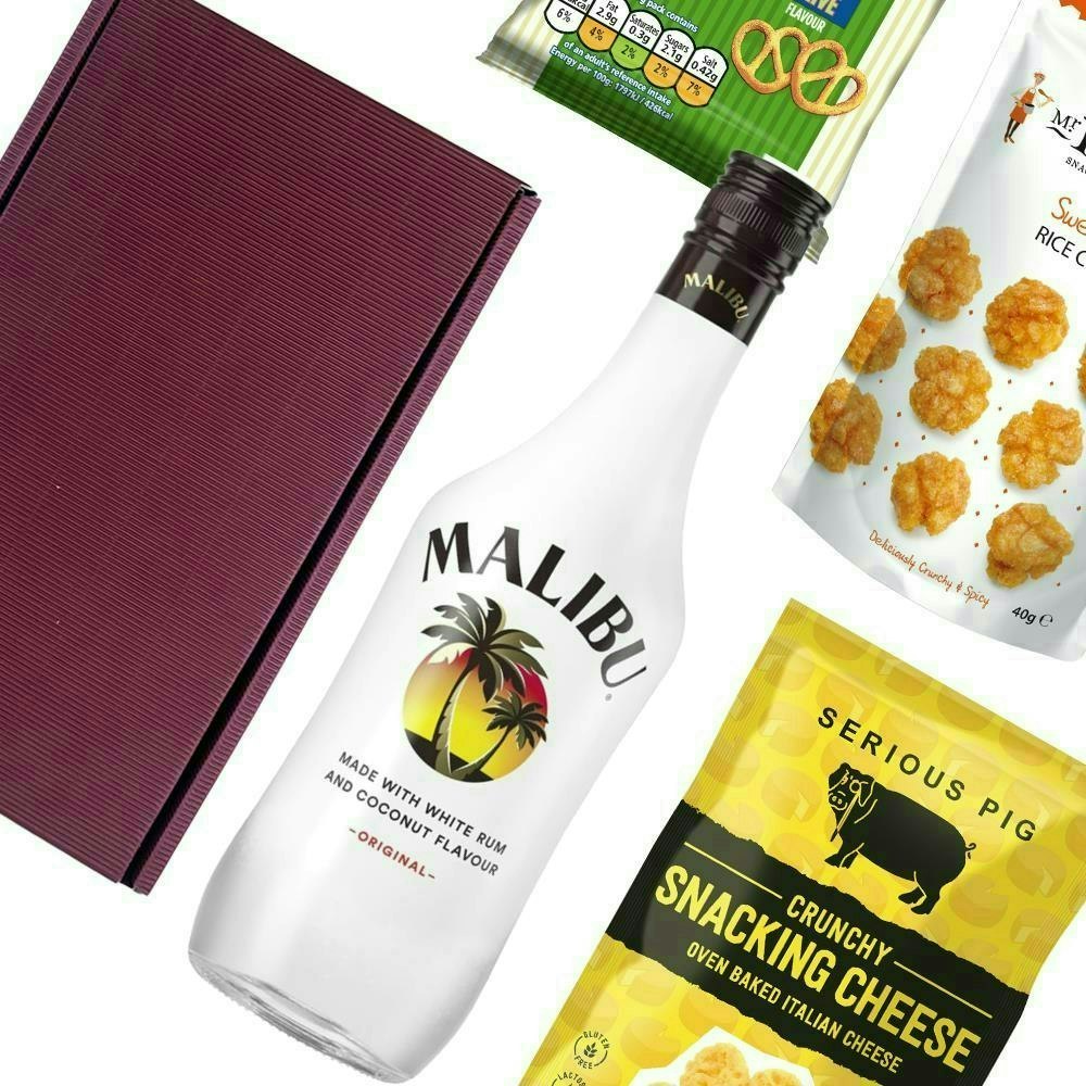 Malibu Original Caribbean Rum Nibbles Hamper 70cl 18 abv - Tesco Groceries