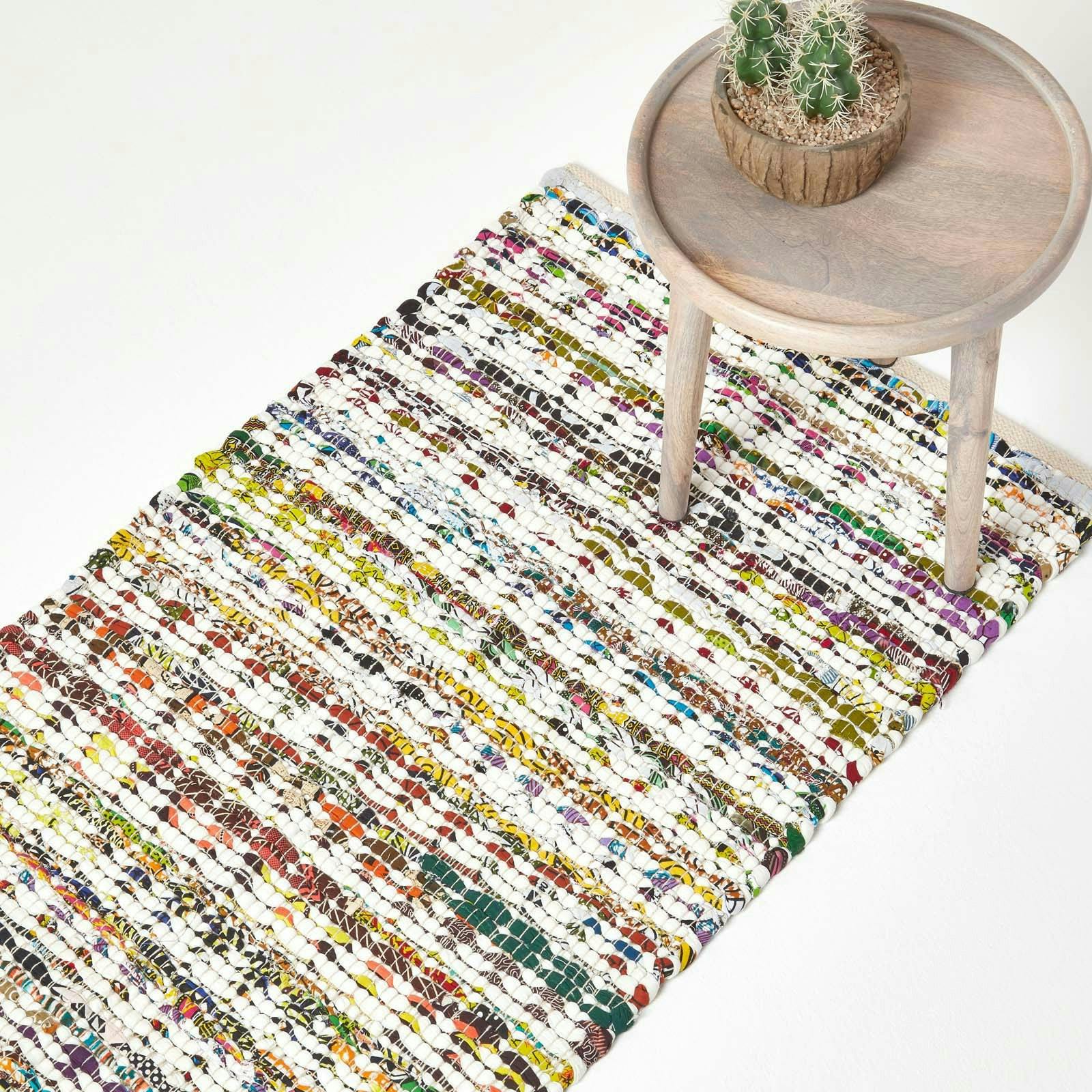 Homescapes Handwoven Multi Coloured Cotton Diamond Chindi Hall Runner ...