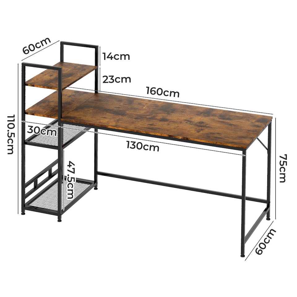 Levede Computer Desk Study Table Home Office Workstation 4-Tier Shelf ...