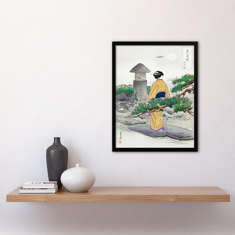 Ogata Gekko Framed Wall Art Full Moon And Pine Tree Vintage Ukiyoe Home ...