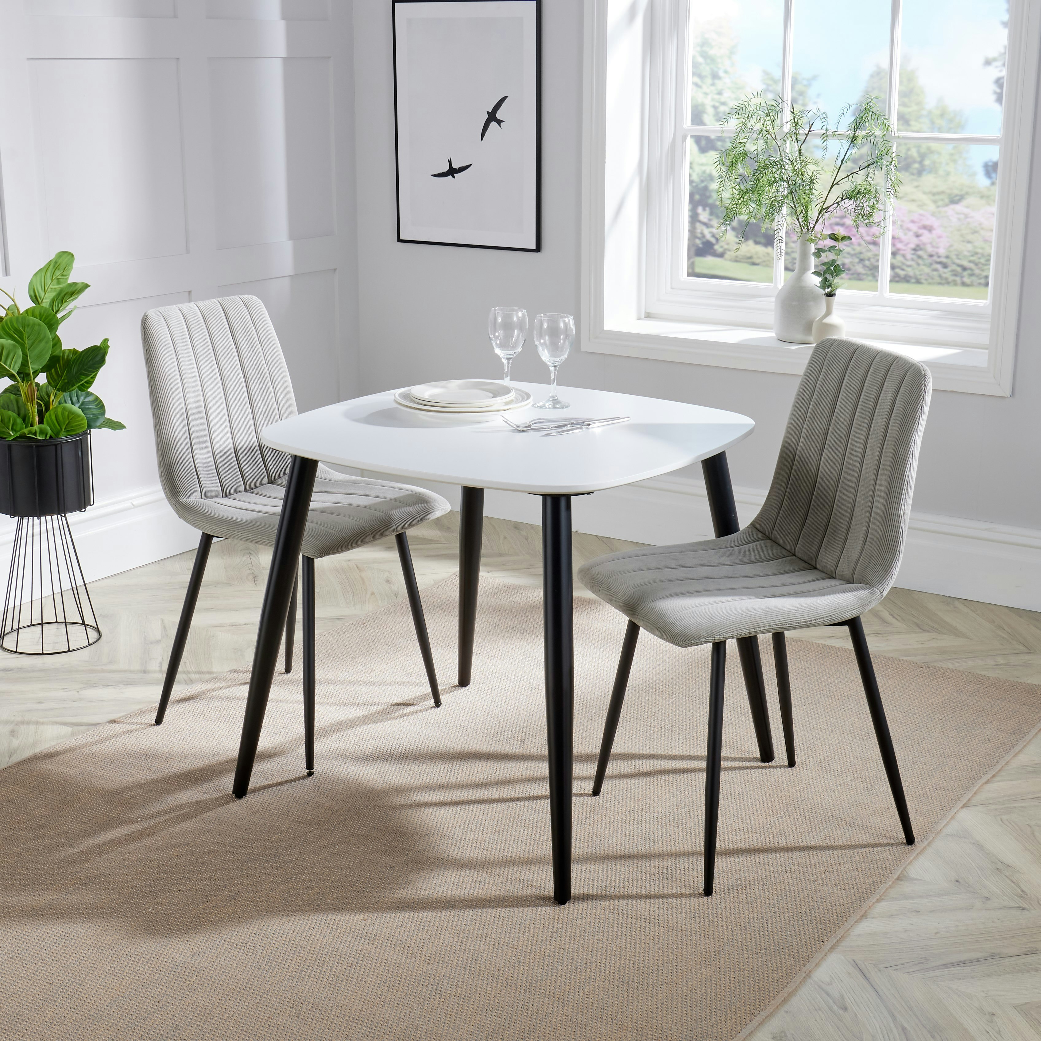 Aspen White 80cm Square Dining Table with 2 Upholstered Cord Fabric ...