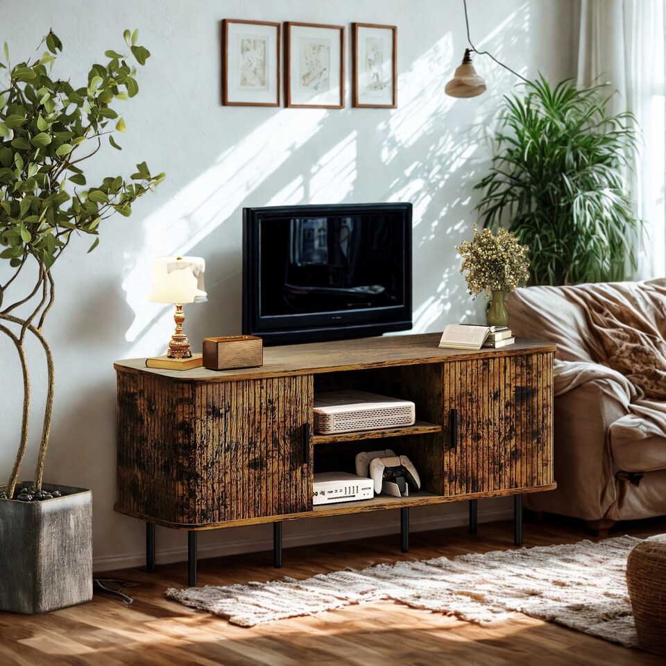 Industrial TV Stand Unit With Storage Cabinets Rustic - Tesco Groceries
