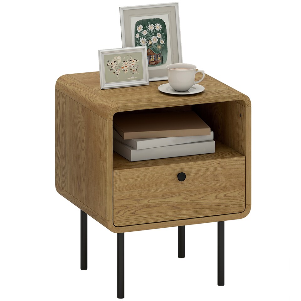 HOMCOM Bedside Table, Modern Nightstand with Storage Drawer, Open ...