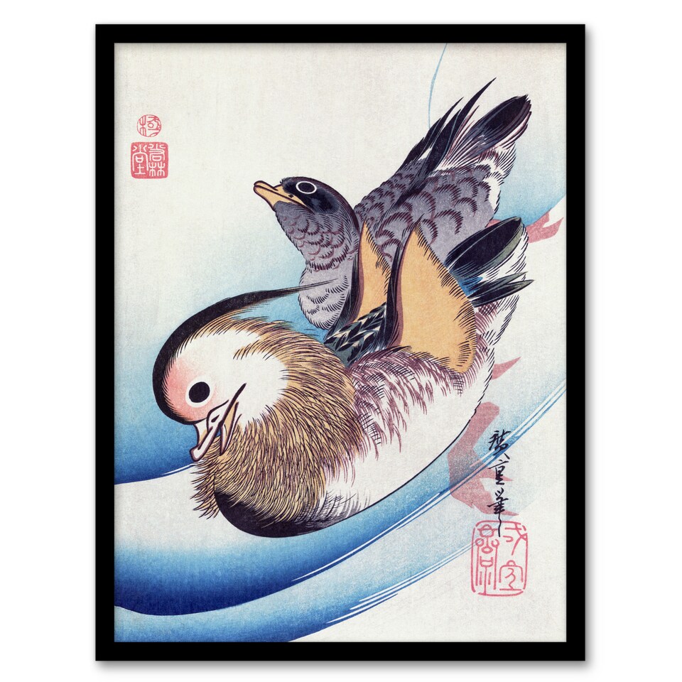 Utagawa Hiroshige Framed Wall Art Print Two Mandarin Ducks in a Lake ...