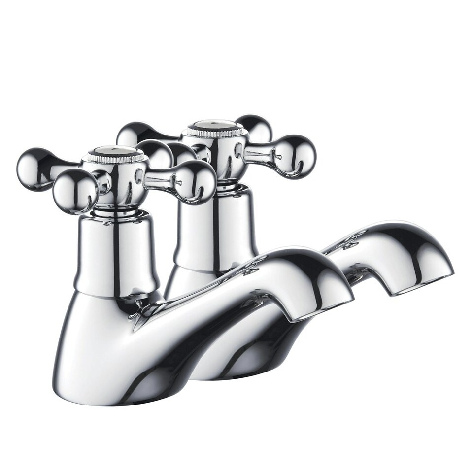 Traditional Bathroom Crosshead Handles Basin Pillar Taps - Chrome ...