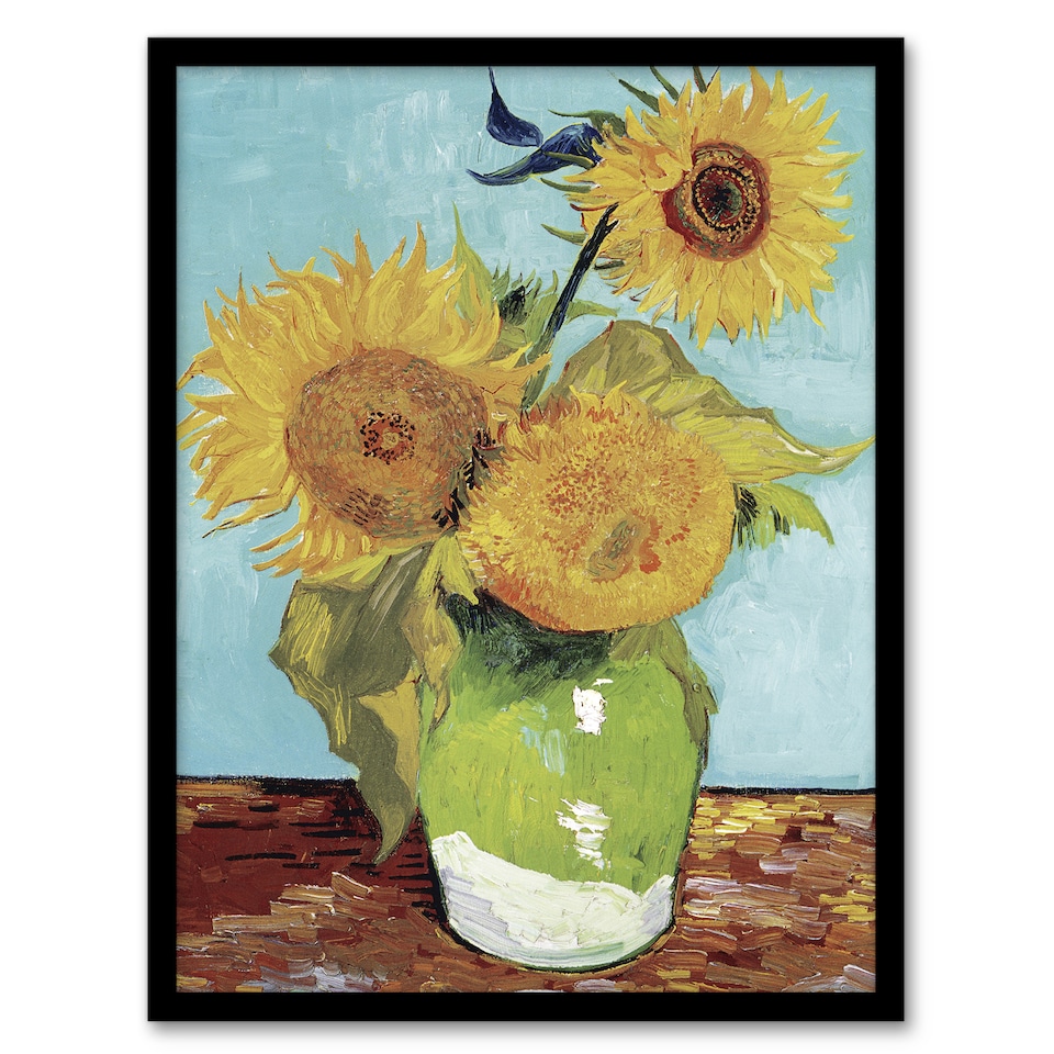 Vase with Three Sunflowers Van Gogh Vintage Framed Wall Art Print 12X16 ...