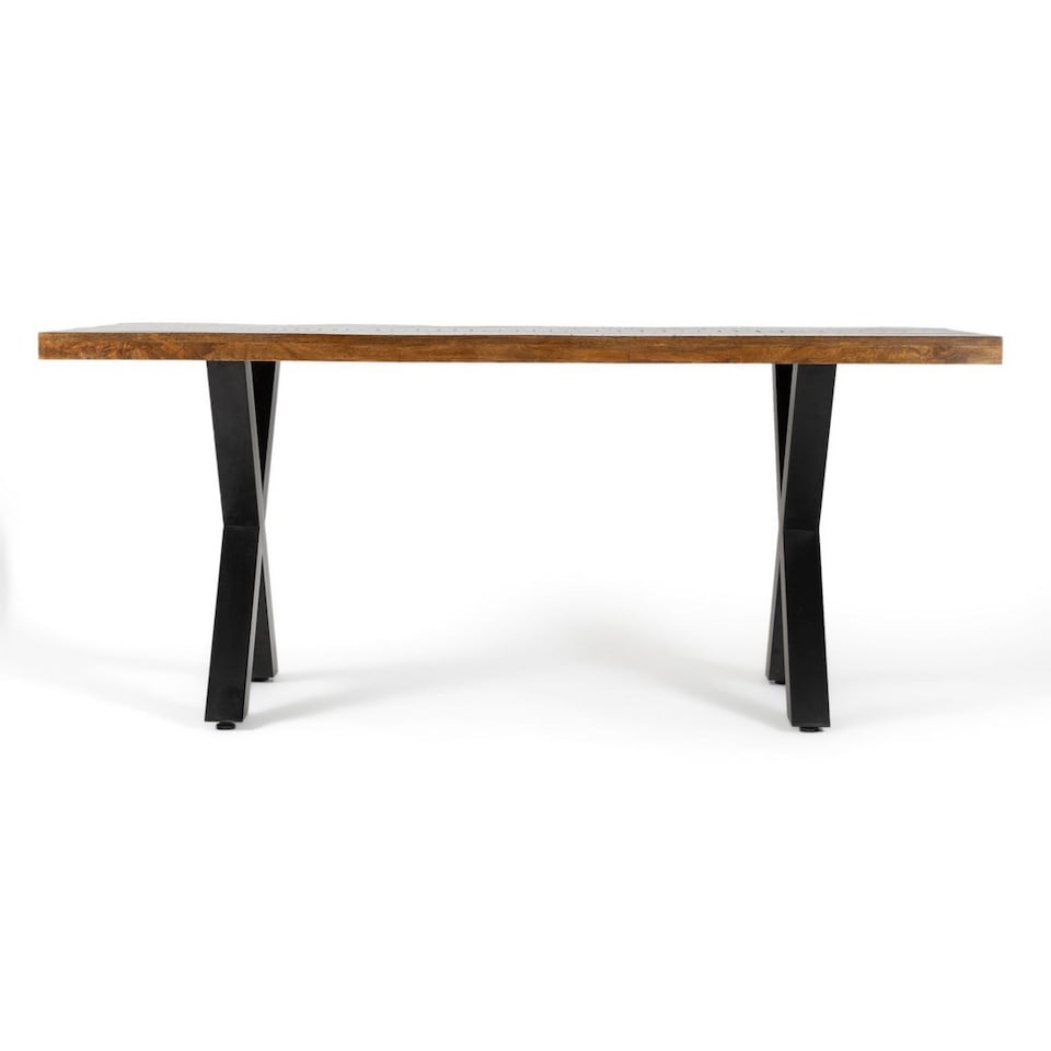 Induse 'X' Leg Dining Table - Mango Wood/Iron - L90 x W180 x H76 cm ...