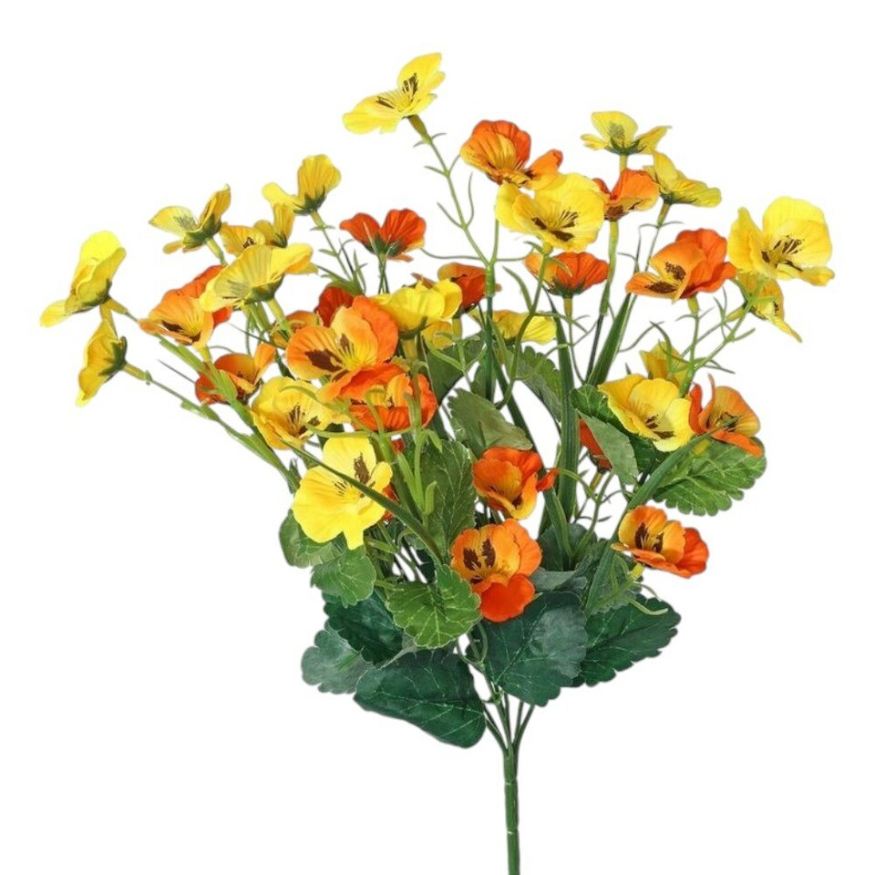 Artificial Orange/Yellow Pansy Bush - H42cm - Tesco Groceries
