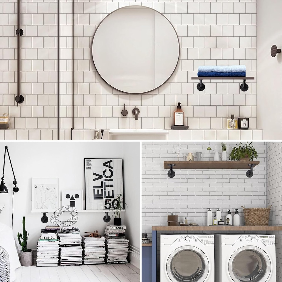 2Pcs Pipe Brackets Black Industrial Pipe Shelf Bracket for Shelves ...