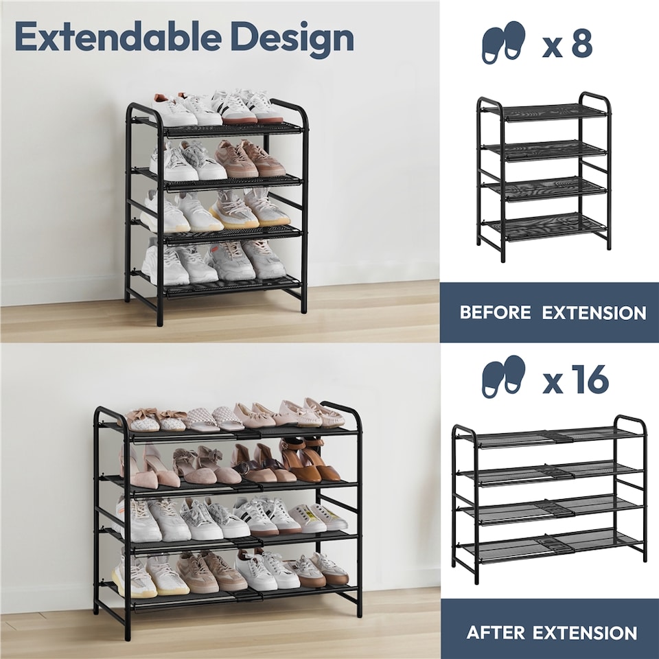 Yaheetech 4-Tier Expandable Iron Mesh Wire Shoe Rack Holds 15-20 Pairs ...