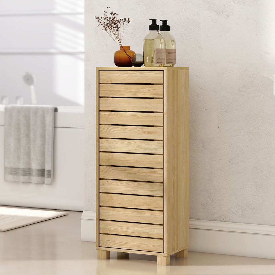 Levede Bathroom Storage Cabinet Handleless Wood Floor Shelf Unit ...