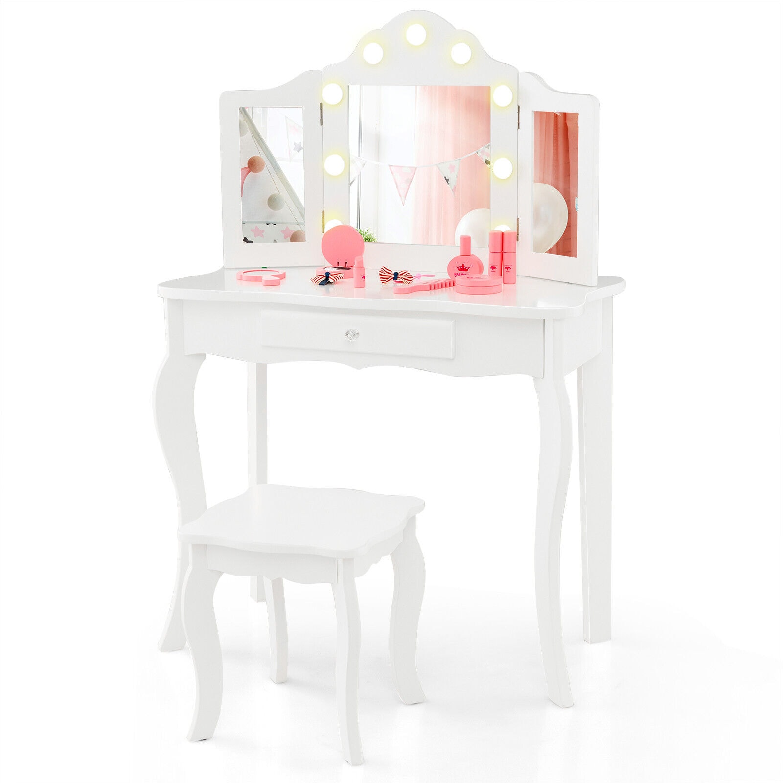 COSTWAY Kids Vanity Table and Stool Set 2-in-1 White - Tesco Groceries