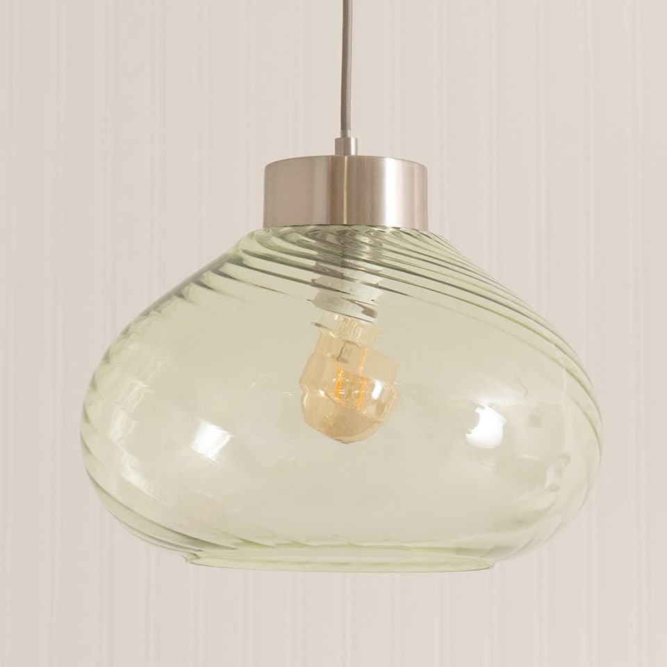 ValueLights Corinne Green Glass Brushed Chrome Cap Light & Bulb | Green ...