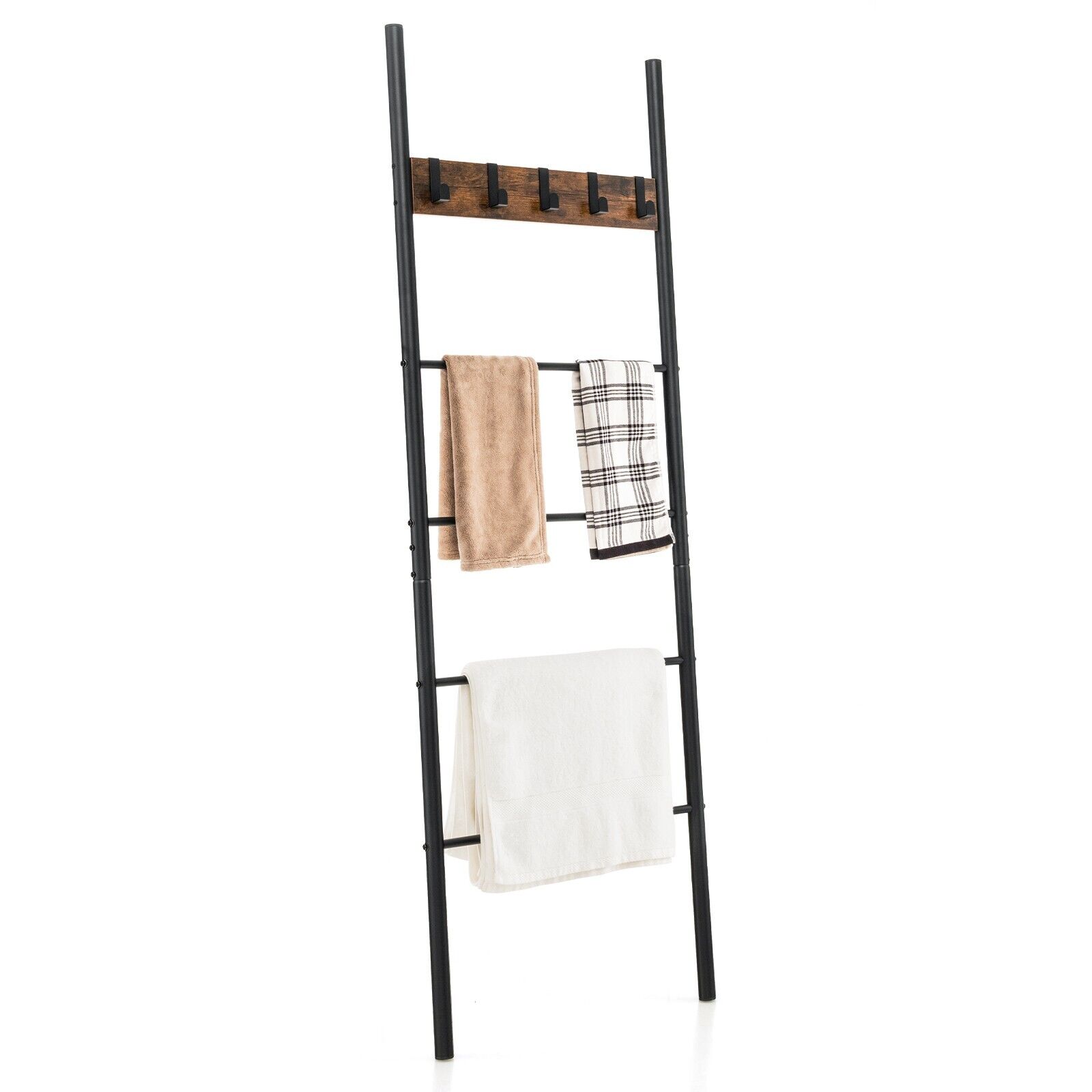 COSTWAY Wall Leaning Industrial Blanket Holder Rack 5 Tier Ladder Shelf ...