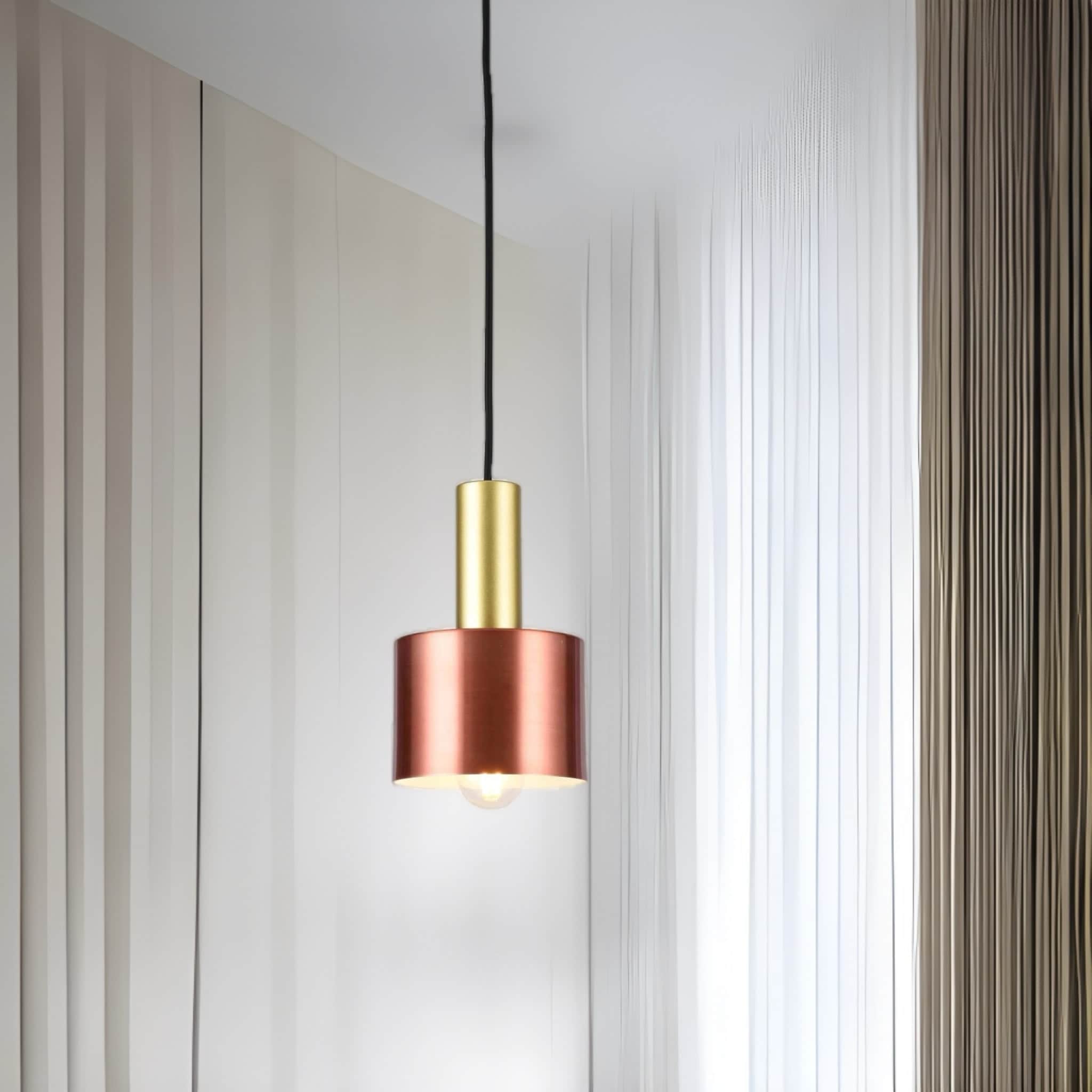 CGC SELVIA Gold Copper-Dome Metal Pendant Light with Adjustable Black ...