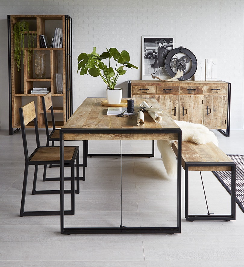 Metro Industrial Metal & Wood Dining Table - Medium - Tesco Groceries