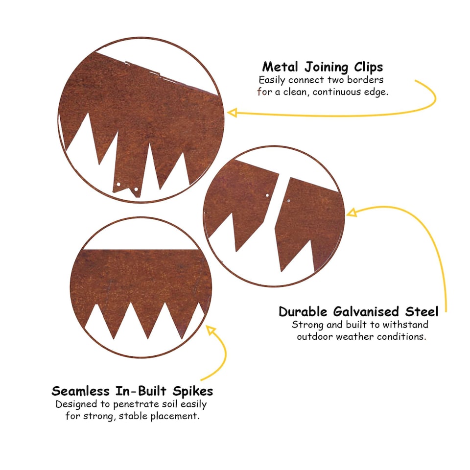 Metal Garden Border Edging 1m Saw Tooth Spikes - Set of 5 | Bronze ...