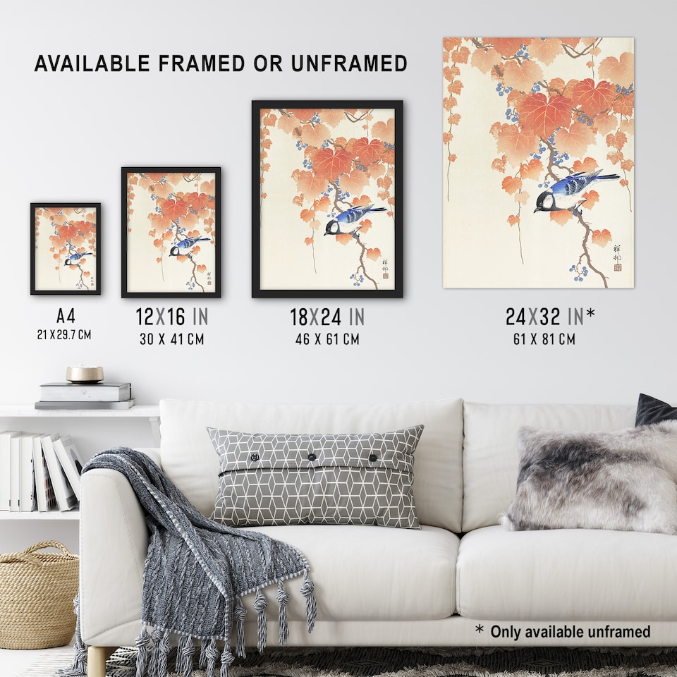 Great Tit On Paulownia Branch Vintage Japan Wall Art Print Koson 24x32 ...