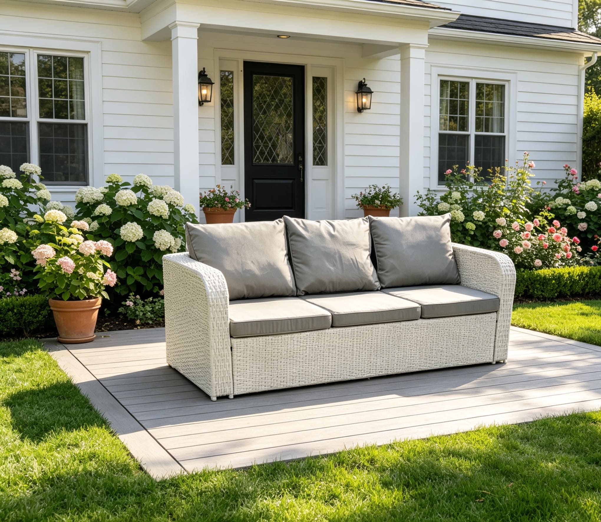 Fimous High Back 3 Seater Rattan Sofa Light Grey Mixed Outdoor ...