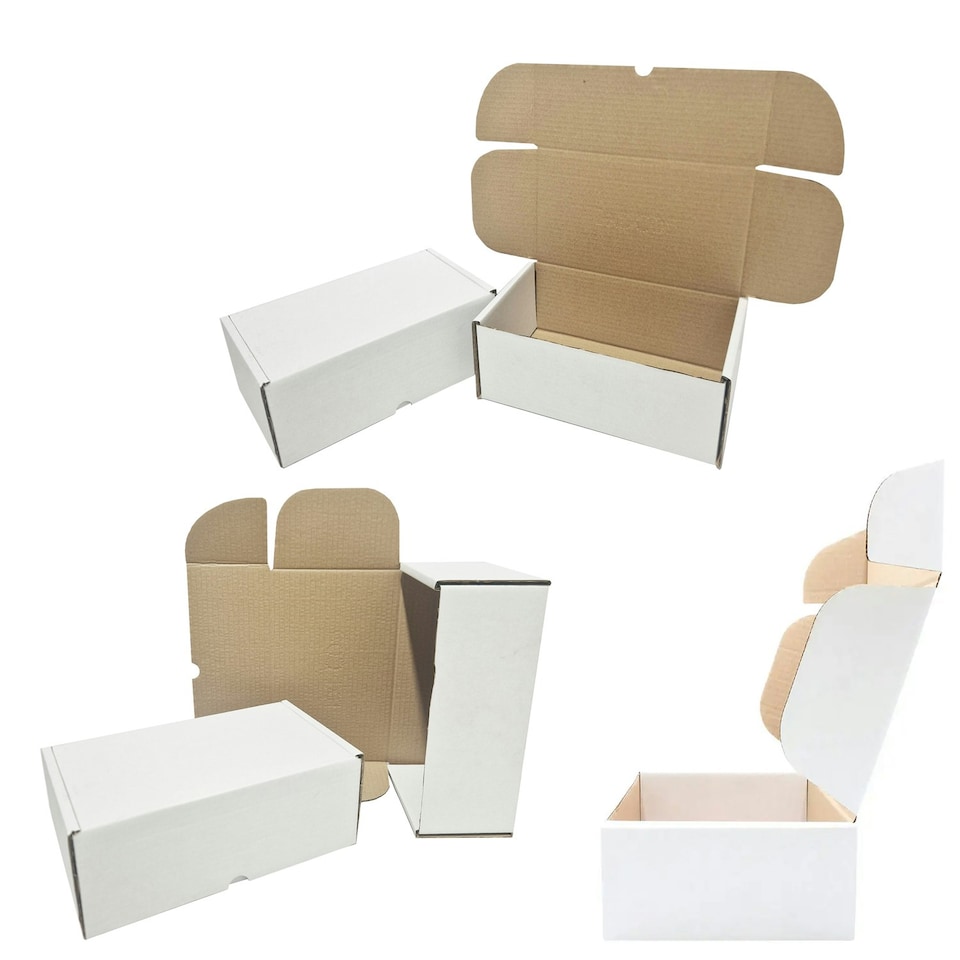 100 x White Die Cut Boxes 15 x 11 x 5" (381x279x127mm) Folding Postal ...