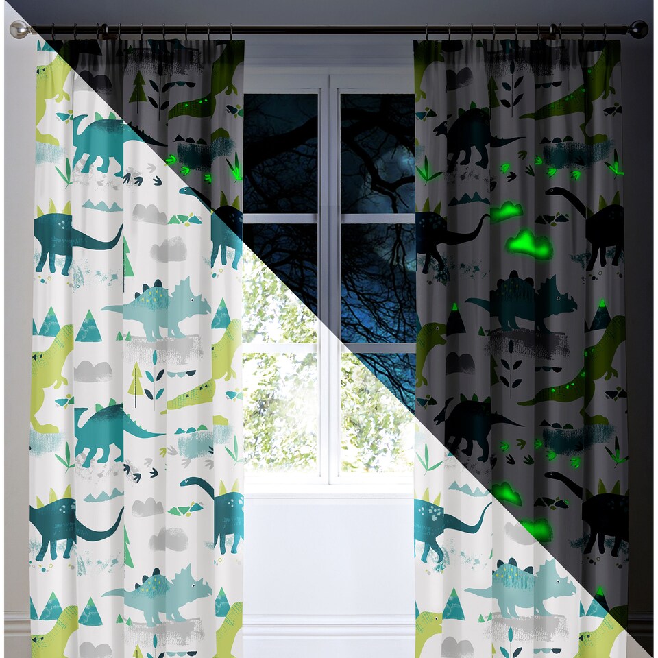 Bedlam Dino Pencil Pleat Curtains Multi - Tesco Groceries