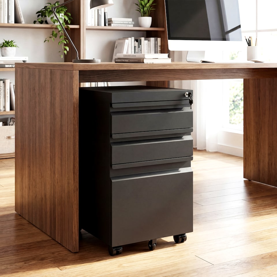 3-Drawer Mobile File Cabinet Rolling Metal Filing Cabinet w/2 Keys ...