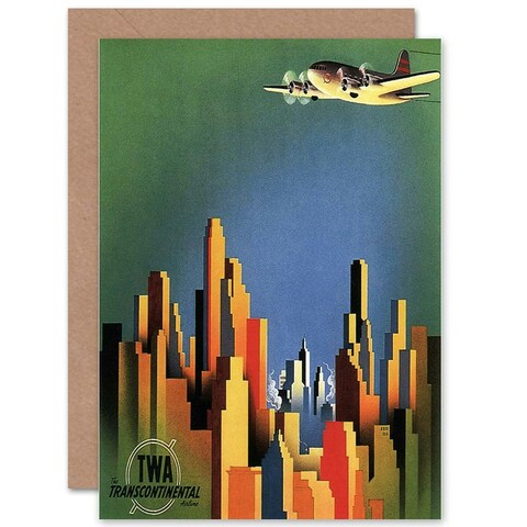 Travel Twa Air Flight Plane City Skyscraper Goodbye Card - Tesco Groceries